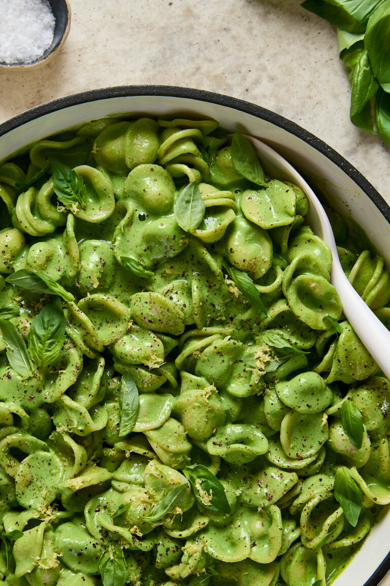 High-Protein Green Pasta with Peas, Tofu & Basil | Basil & Bay